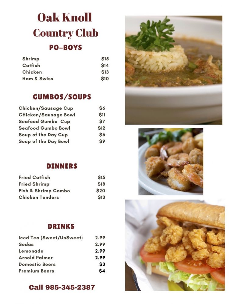 Oak Knoll Grill Menu | Oak Knoll Country Club | Golf Now | Hammond and ...